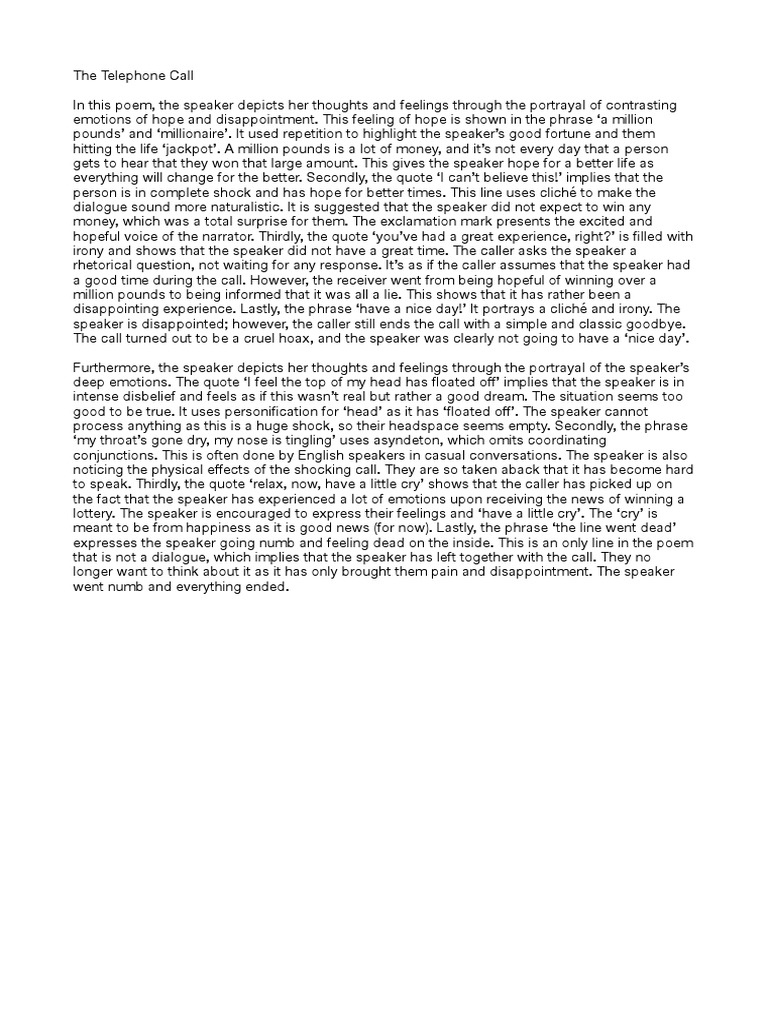 The Telephone Call | Download Free PDF | Feeling