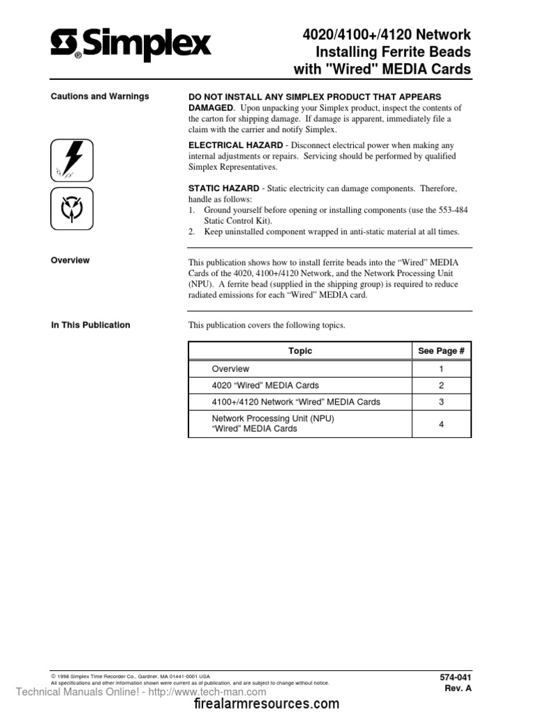 Installing Ferrite Beads in Simplex 4100 | PDF