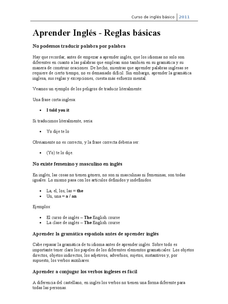 Inglés Básico: Reglas y Gramática | PDF | Relaciones sintácticas ...