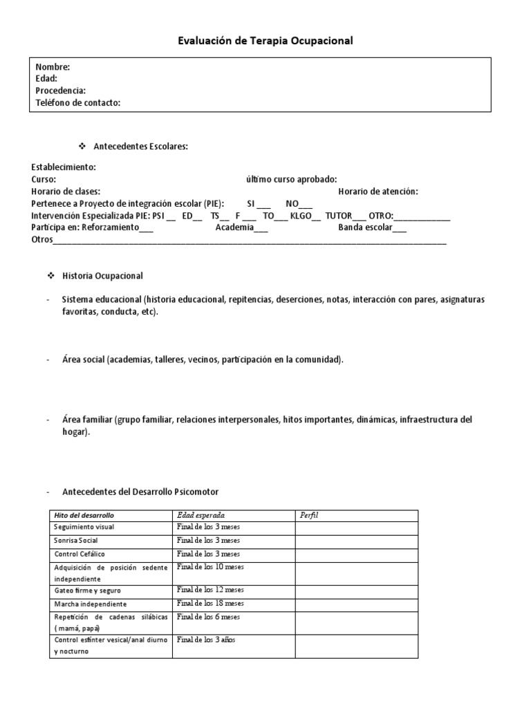 Evaluación de Terapia Ocupacional Basica | PDF