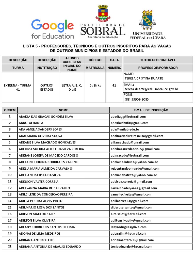 Lista 05 Turmas Curso de Letramento Digital e Tecnologia Educacional | PDF | Brasil