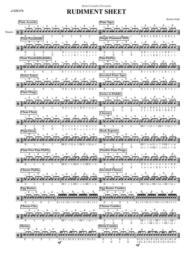 Boston Crusaders Rudiment Sheet 2022 | PDF | Musical Instruments ...