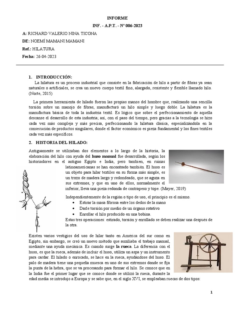 Informe 6 Aprotex | PDF | Textiles | Materiales