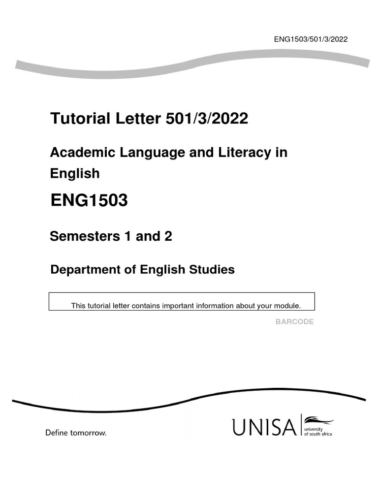 Tutorial Letter 501/3/2022: Academic Language and Literacy in English | PDF | Essays | Speed Reading