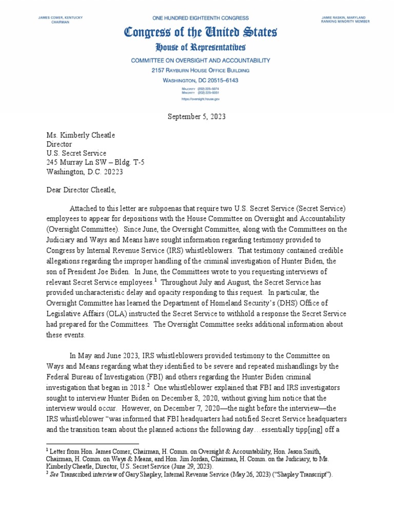 Letter To Secret Service Director Kimberly Cheatle | PDF | United ...