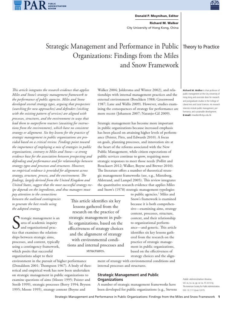 Strategic Management & Performance in Public Orgs | PDF | Strategic ...