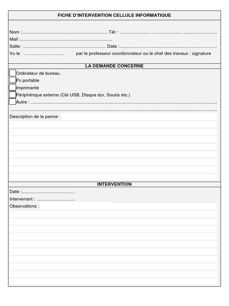 Fiche d'Intervention Informatique | PDF | Ordinateurs