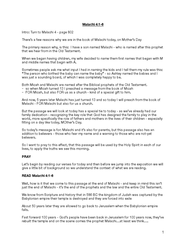 Sermon - Malachi Chapter 4 | PDF | Elijah | Prophets And Messengers In Islam