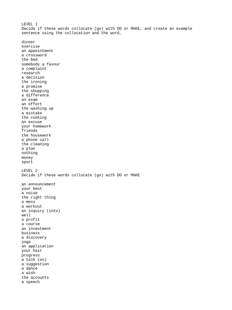 English Collocations Exercise | PDF