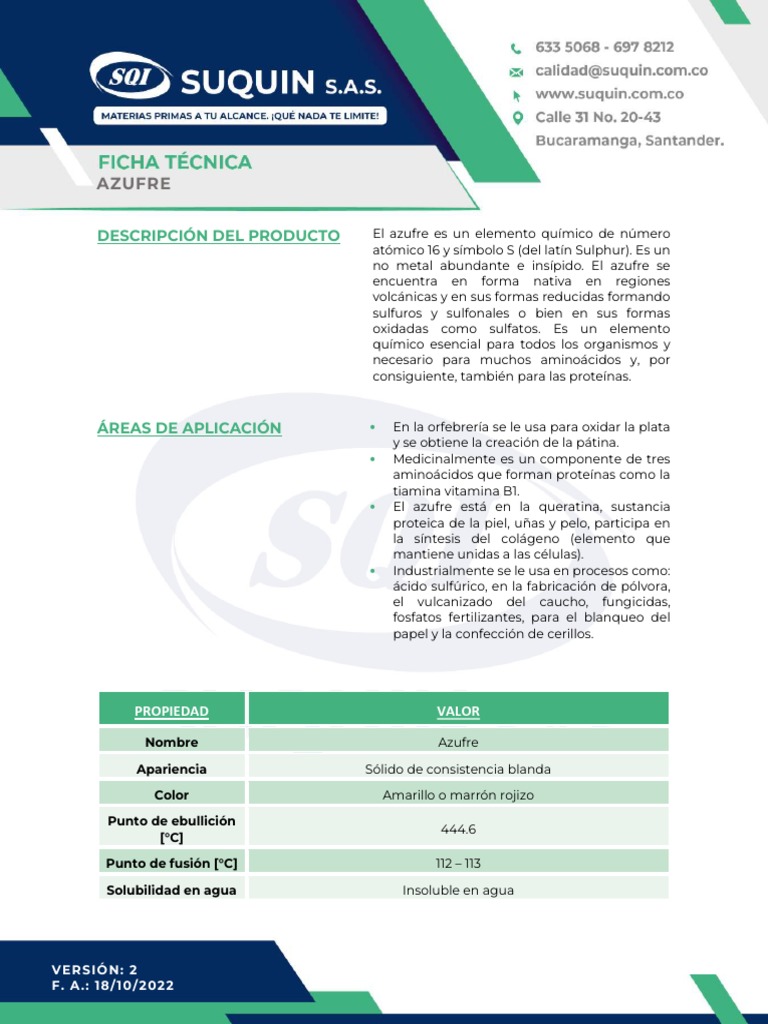 Item 8 Ficha Tecnica Azufre | PDF