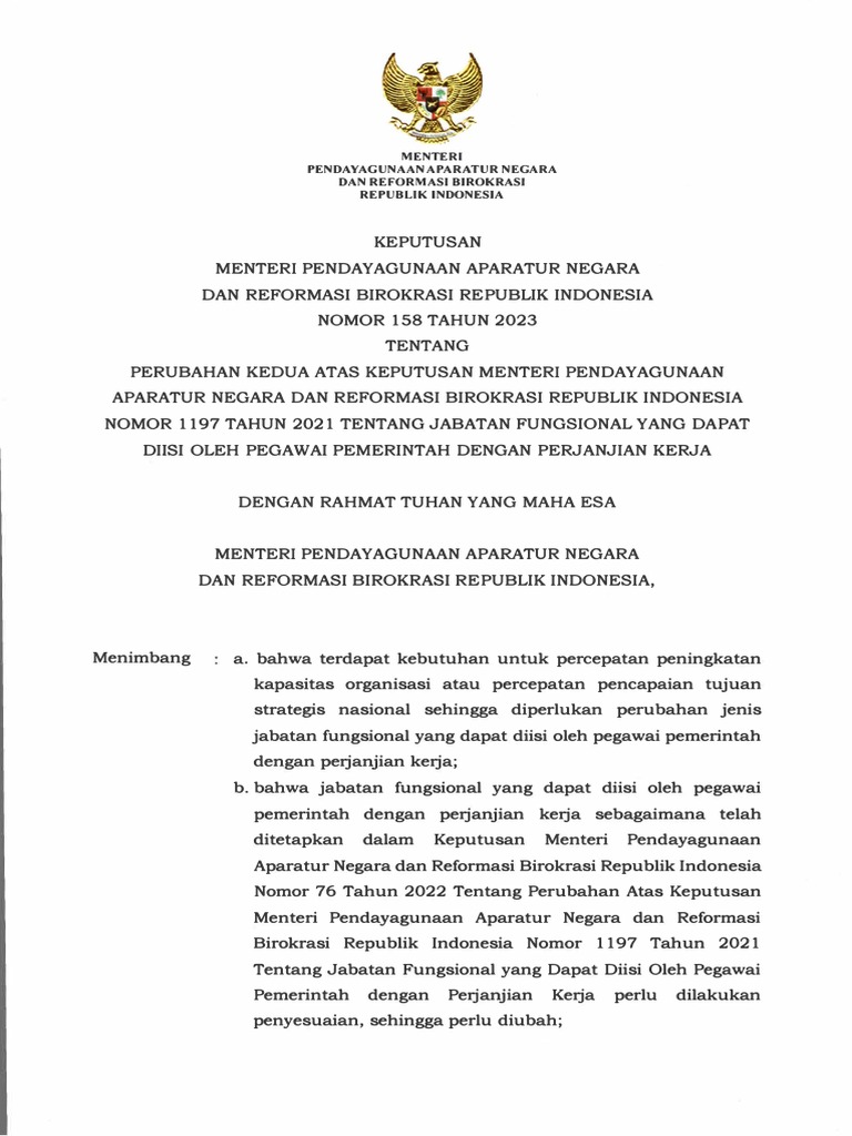 2023 Kepmen Panrb Nomor 158 Tahun 2023 Pdf