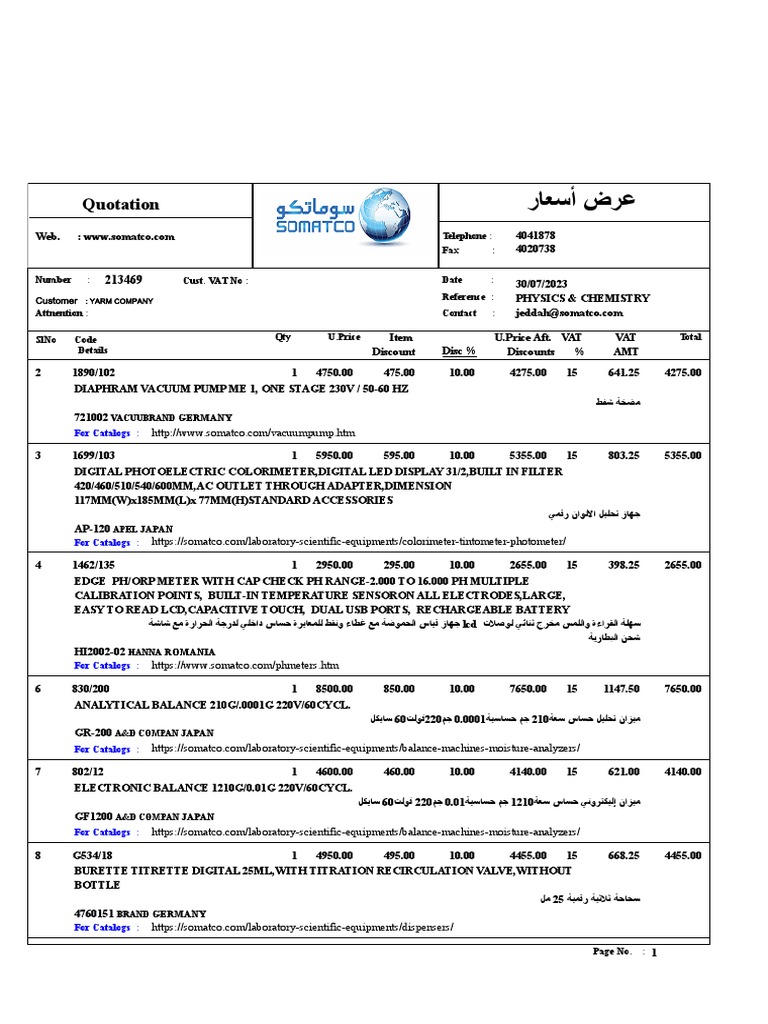 Lab Equipment Quotation | PDF