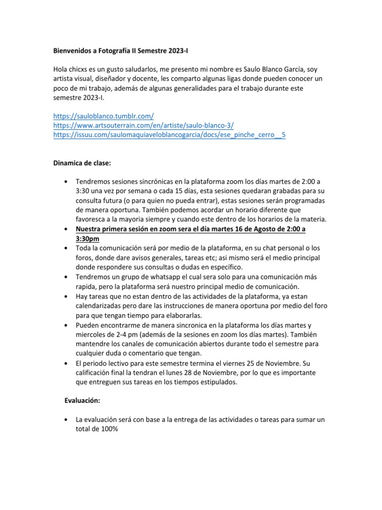 Bienvenidos A Fotografía II - Semestre 2023-I | PDF