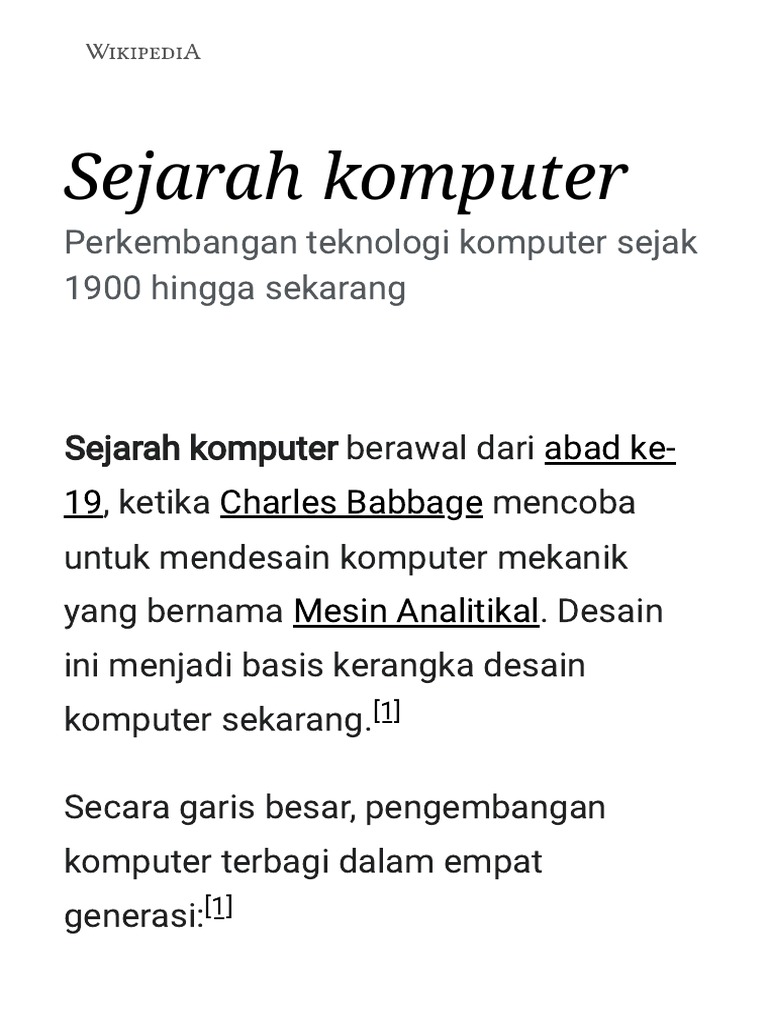 Sejarah Komputer - Wikipedia Bahasa Indonesia, Ensiklopedia Bebas | PDF ...