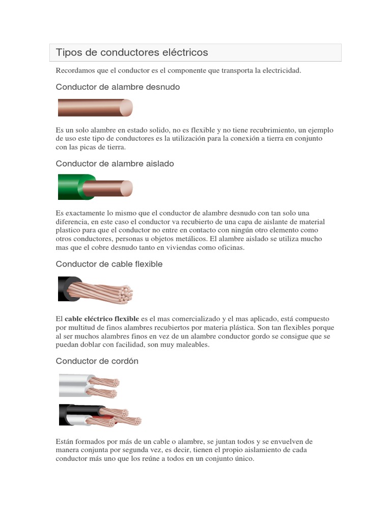 Tipos de Conductores Eléctricos PDF | PDF | Conductor electrico | Aislador (Electricidad)