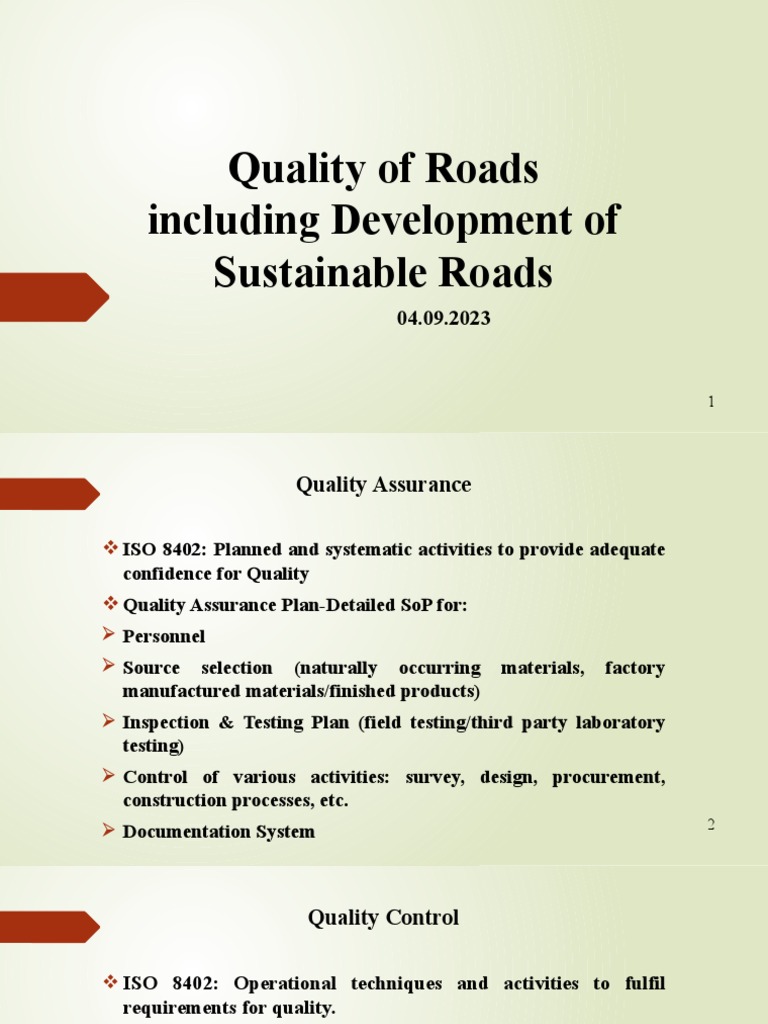 Quality of Roads Includng Sustainable Road Development01092023 | PDF ...