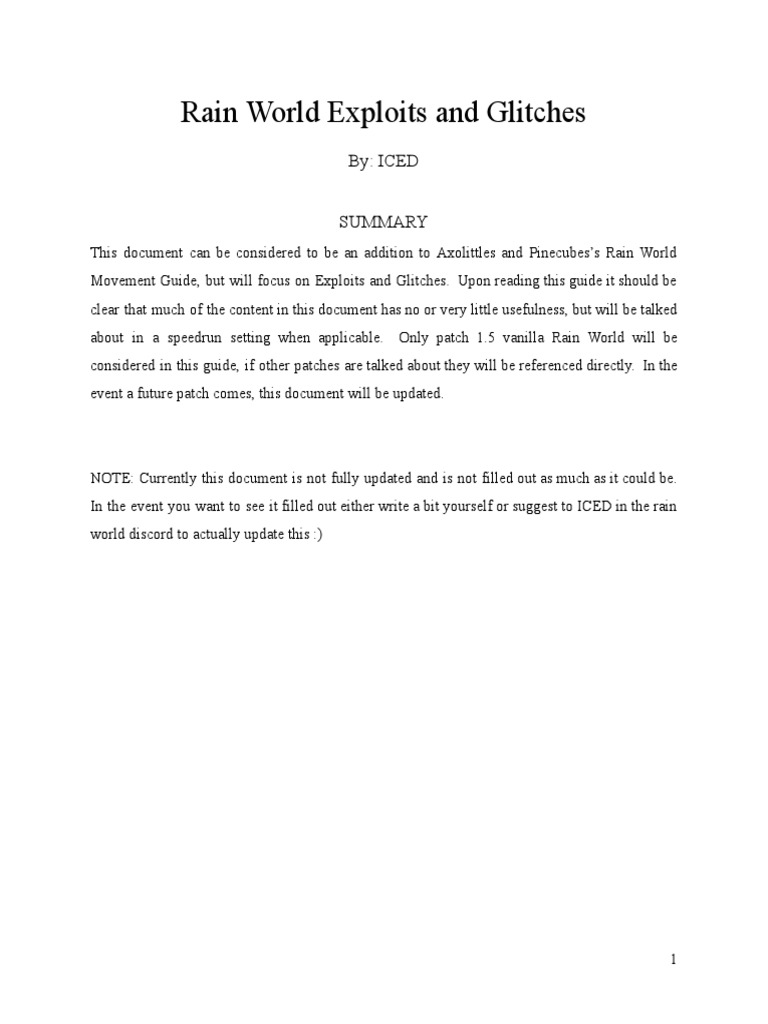 Rain World Exploits and Glitches, Additional Movement Shown | PDF ...