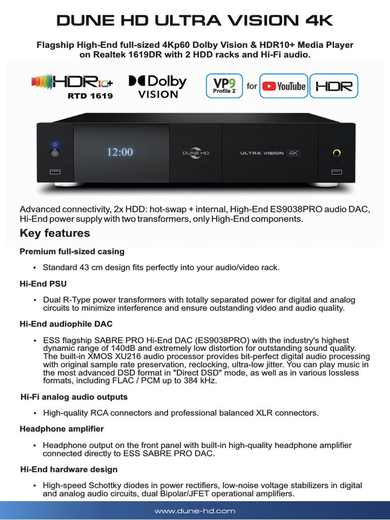 Dune HD Ultra Vision 4K | PDF | Blu Ray | Hdmi