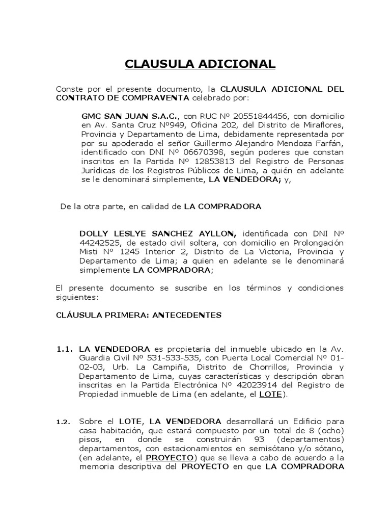 Clausula Adicional de Contrato | PDF | Derecho privado | Ley común