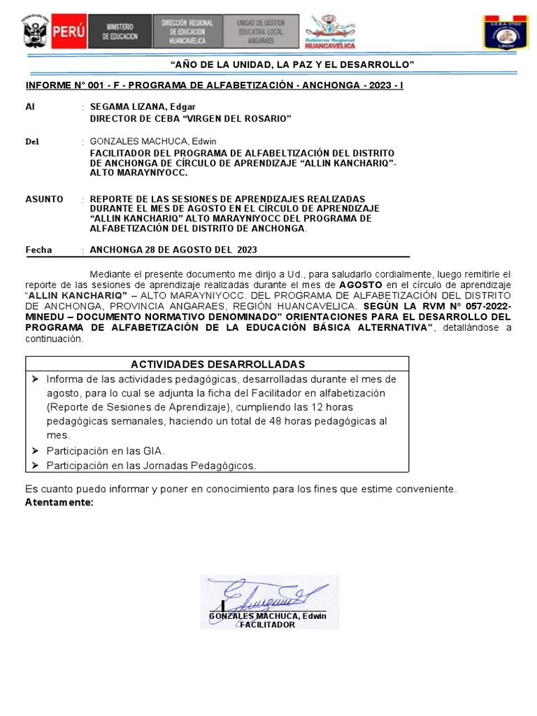 Gonzales Machuca, Edwin: Actividades Desarrolladas | PDF | Aprendizaje ...