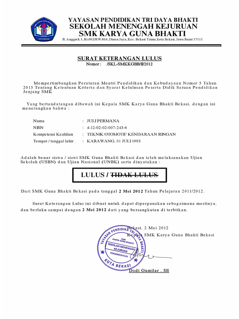 Surat Kelulusan | PDF