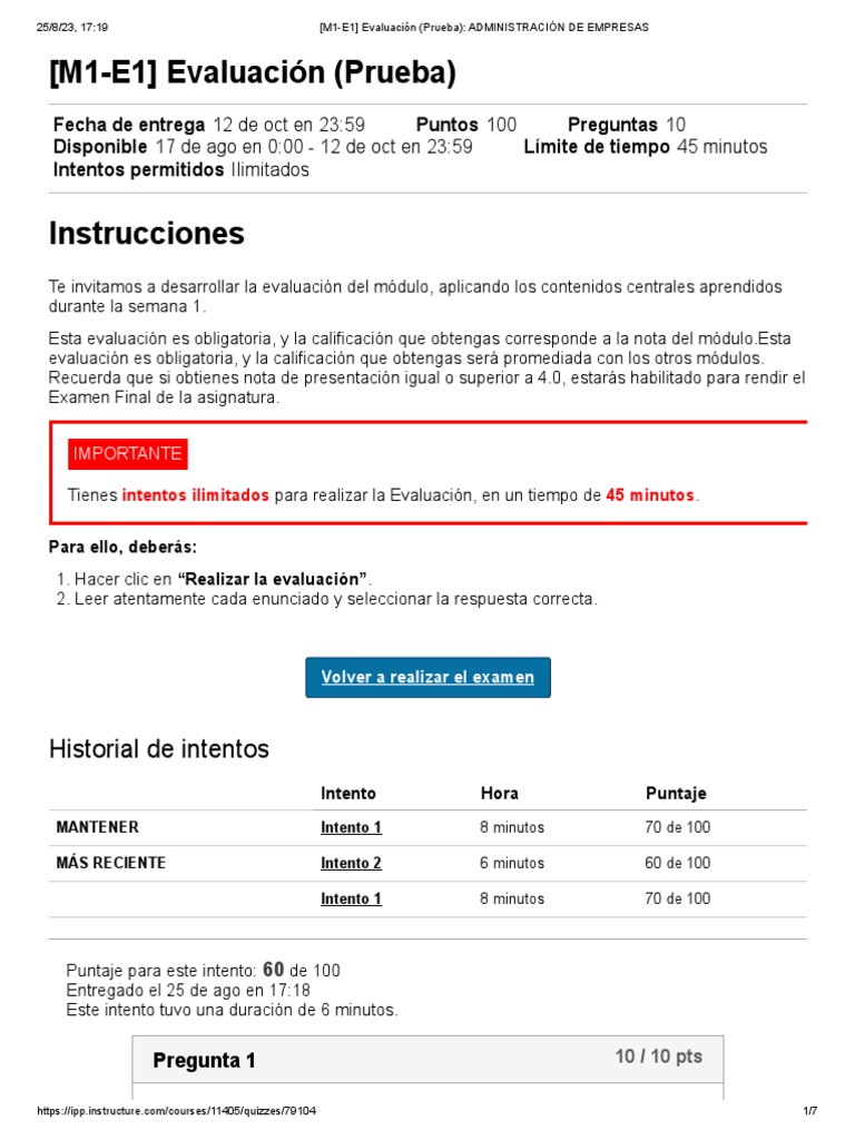 (M1-E1) Evaluación (Prueba) - ADMINISTRACIÓN DE EMPRESAS2 | PDF | Planificación | Business