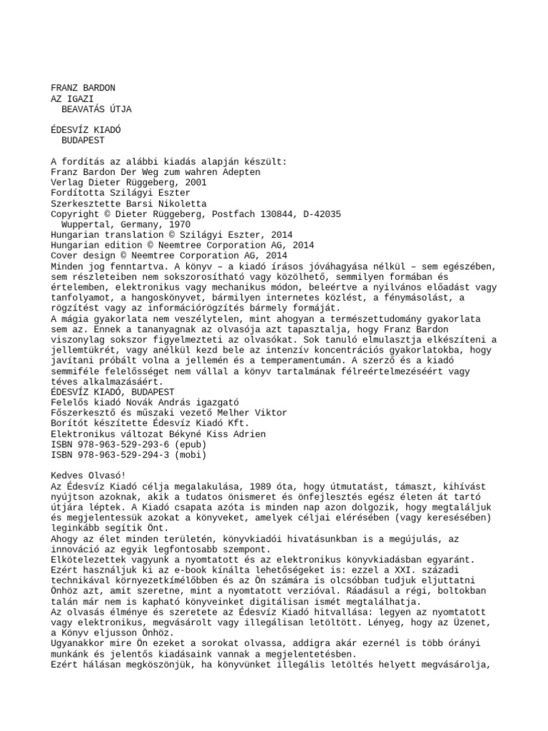 Franz Bardon AZ IGAZI BEAVATAS UTJA | PDF