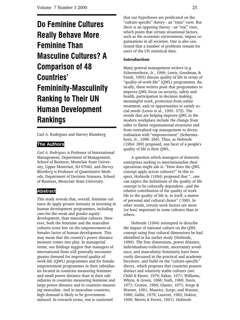 Feminine vs. Masculine Cultures in Development | PDF | Human ...