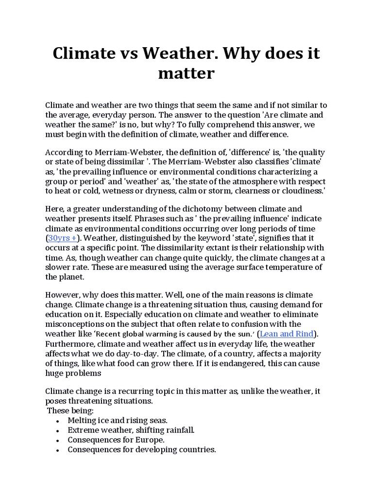 Climate Vs Weather | PDF | Climate Change | Weather