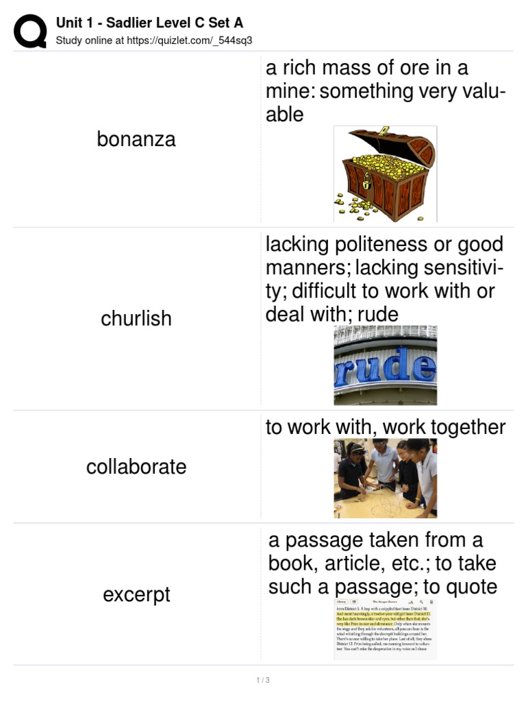 Vocab Sadler Set A Unit 1 | PDF