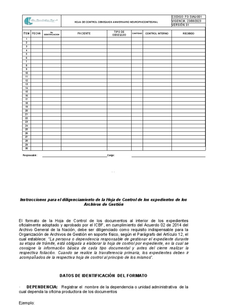 Formato Hoja de Control | PDF