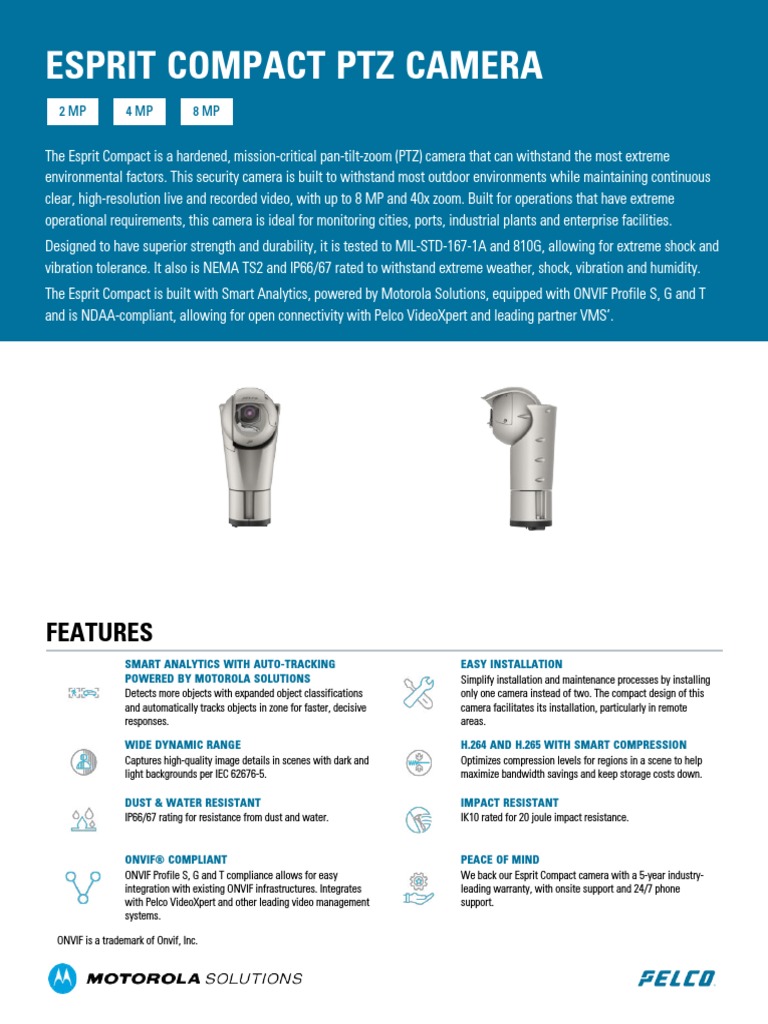 Pelco Esprit Compact PTZ Camera Datasheet en | PDF | Pixel | Image Stabilization