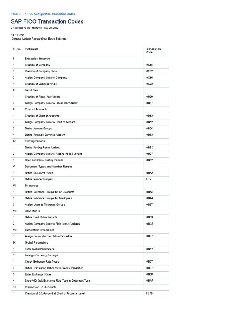 SAP FICO Config & Transaction Codes | PDF | Payments | Depreciation