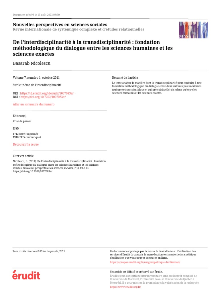 Dialogue entre sciences humaines et exactes | PDF | Mécanique quantique ...