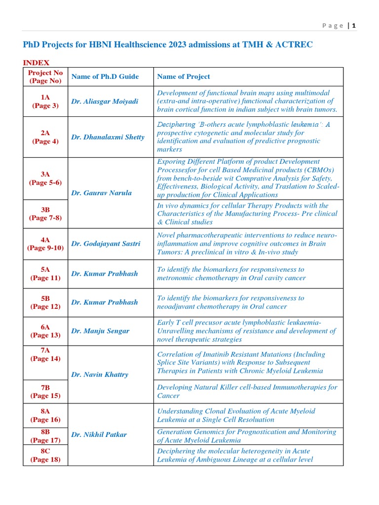 HBNI PHD Health Science Projects | Download Free PDF | Natural Killer ...