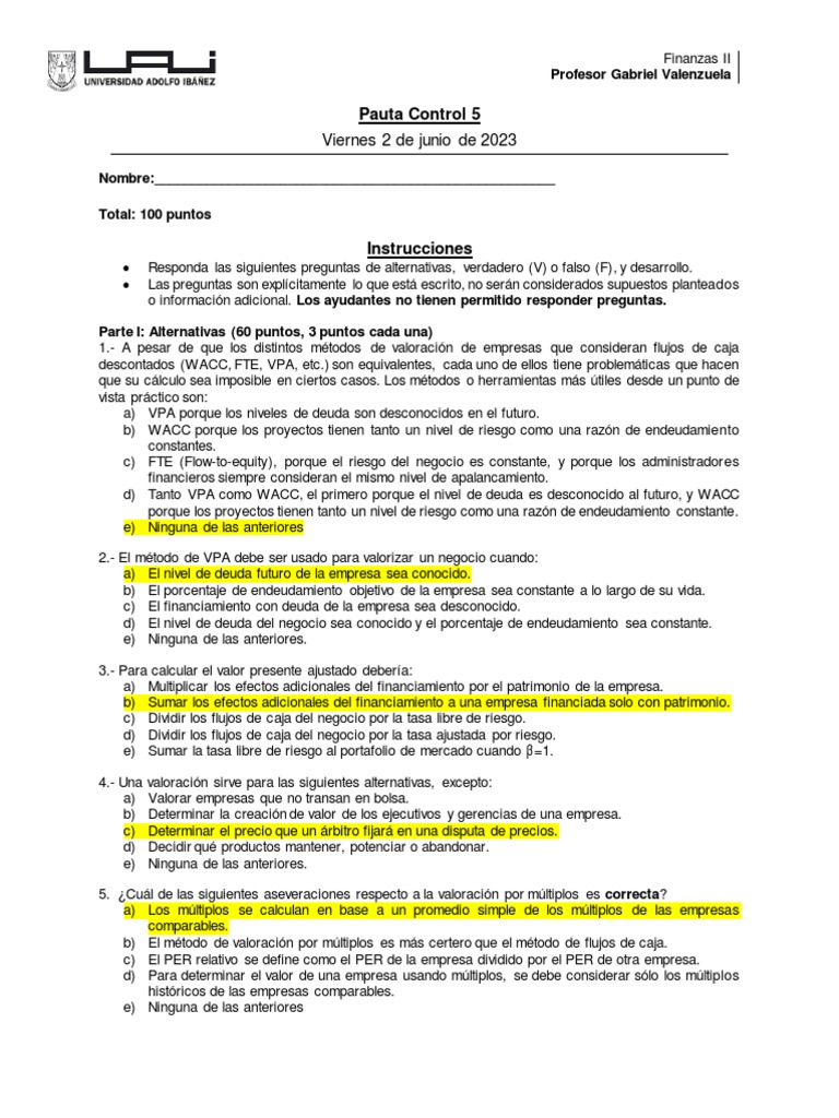 Pauta Control 5 Sec 7 | PDF | Compartir (Finanzas) | Deuda Pauta Control 5 Sec 7 | PDF | Compartir (Finanzas) | Deuda