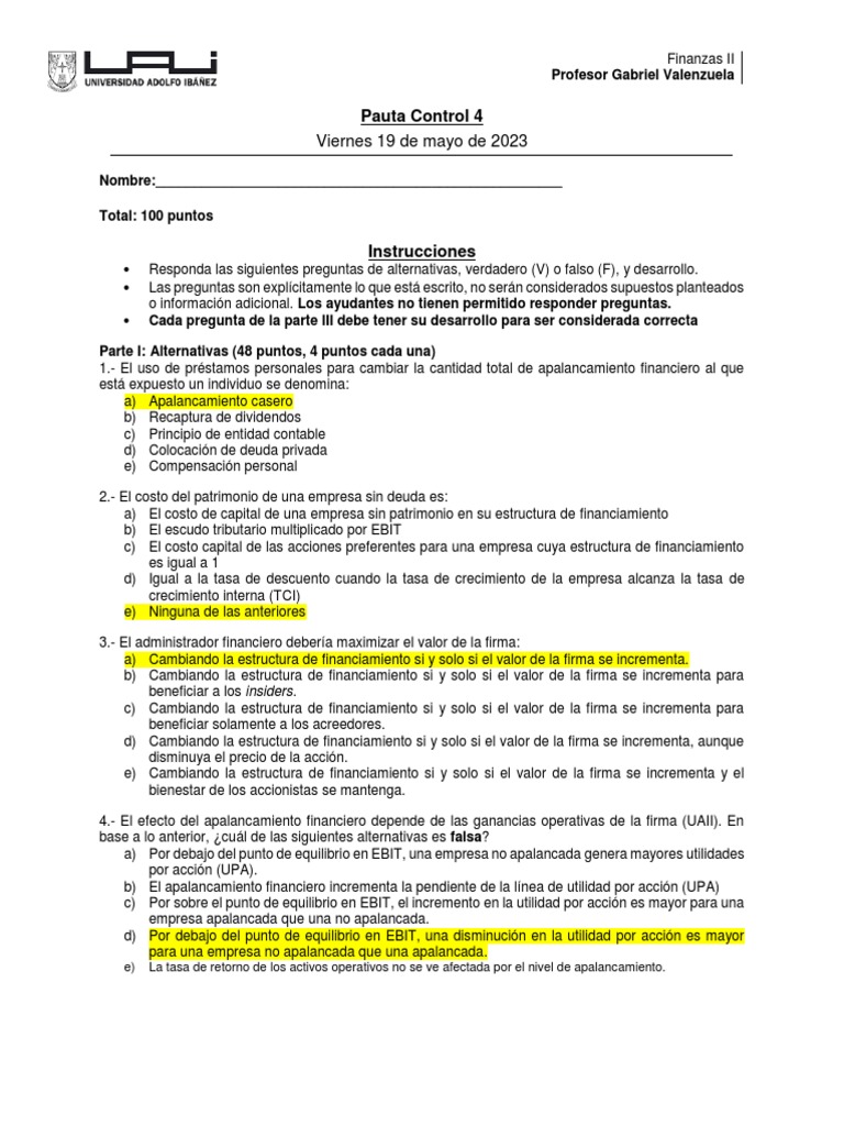 Pauta Control 4 Sec 7 | PDF | Apalancamiento (Finanzas) | Business Pauta Control 4 Sec 7 | PDF | Apalancamiento (Finanzas) | Business