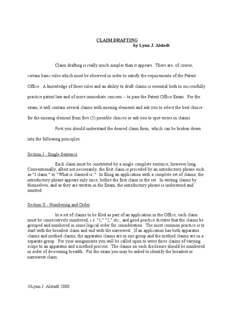 Claim Drafting by Lynn J. Alstadt | PDF | Patent Claim | Patent