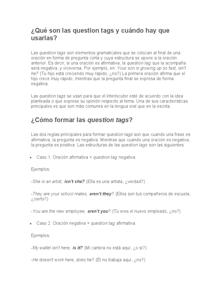 Tag Questions | PDF | Oración (Lingüística) | Verbo