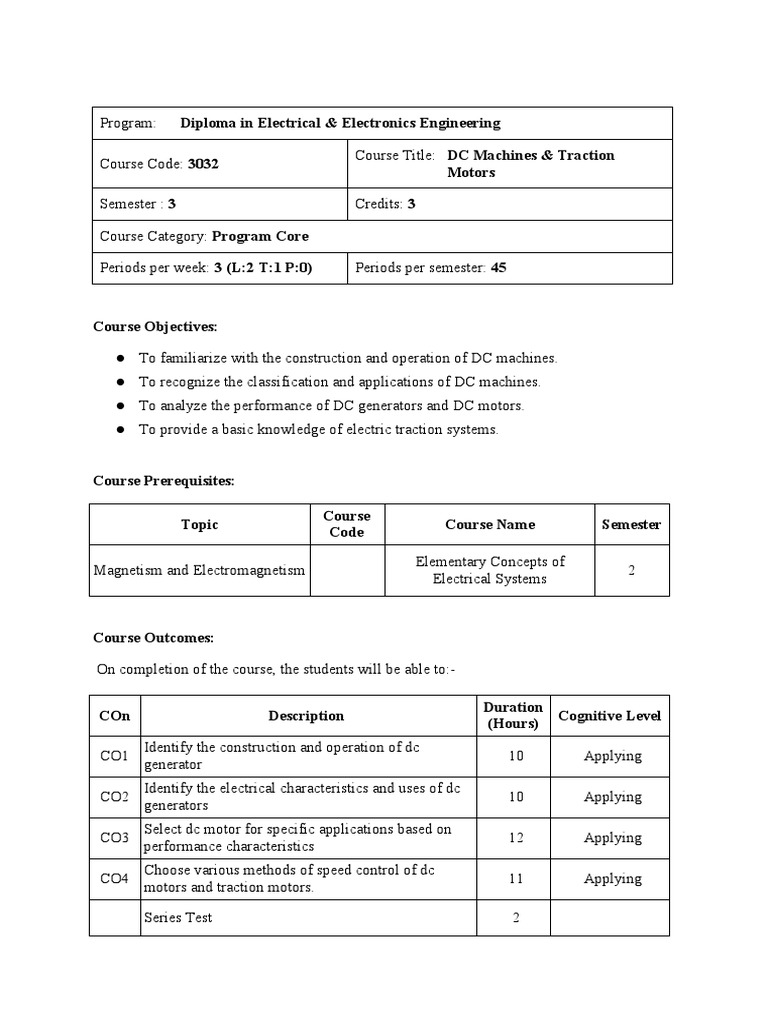 Diploma in Electrical & Electronics Engineering | PDF | Electric Motor | Electric Generator