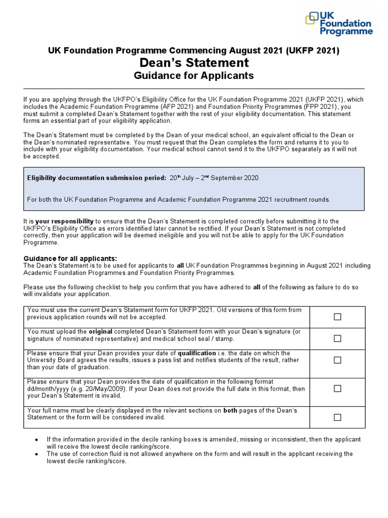 Deans Statement UKFP 2021 | PDF | Medical School