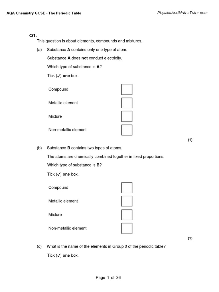 AQA GCSE Periodic Table Practice Exam | PDF | Chlorine | Periodic Table