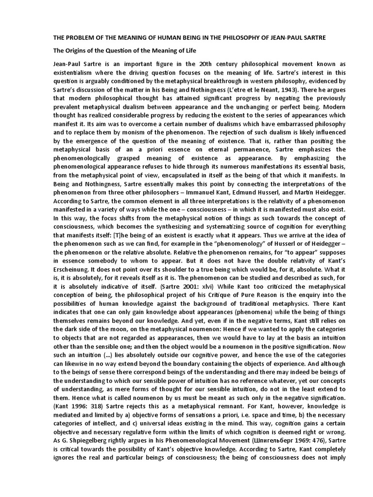 Sartre's Existentialism Explained | PDF | Phenomenology (Philosophy) | Noumenon