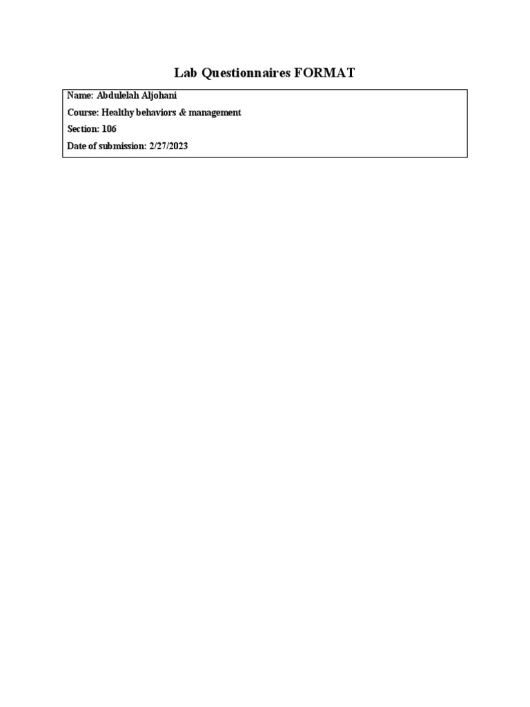 LAB-Questionnaire Assignment- TEMPLATE(1) | PDF | Physical Fitness ...