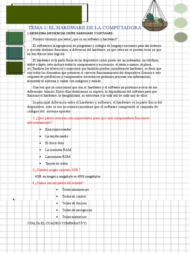 Tema 1 Hardware y Software | PDF | Hardware de la computadora ...