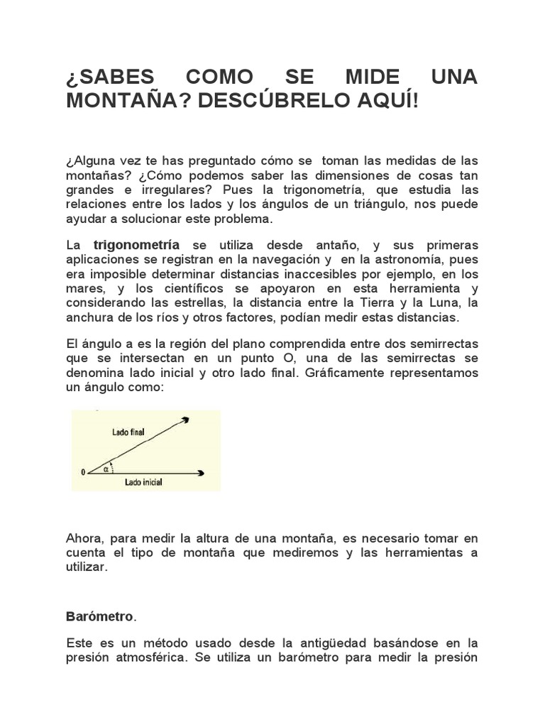 Cómo se mide la altura de montañas | PDF | Agrimensura | Trigonometría