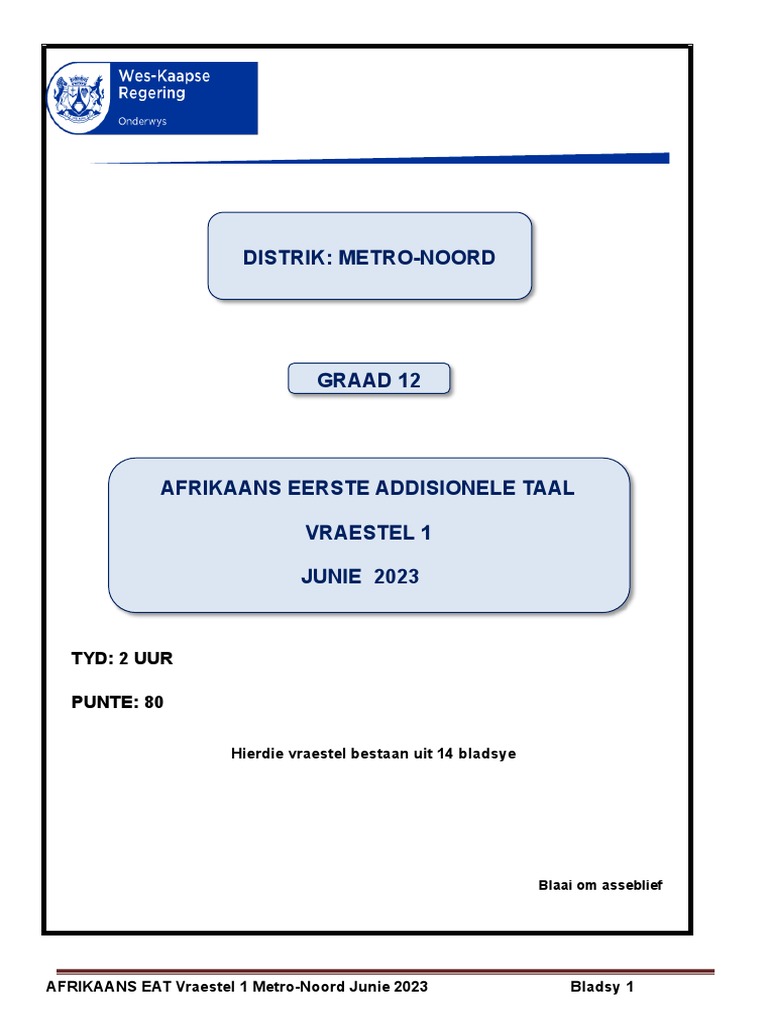 2023 JUNIE Gr. 12 EAT Vraestel 1 | PDF