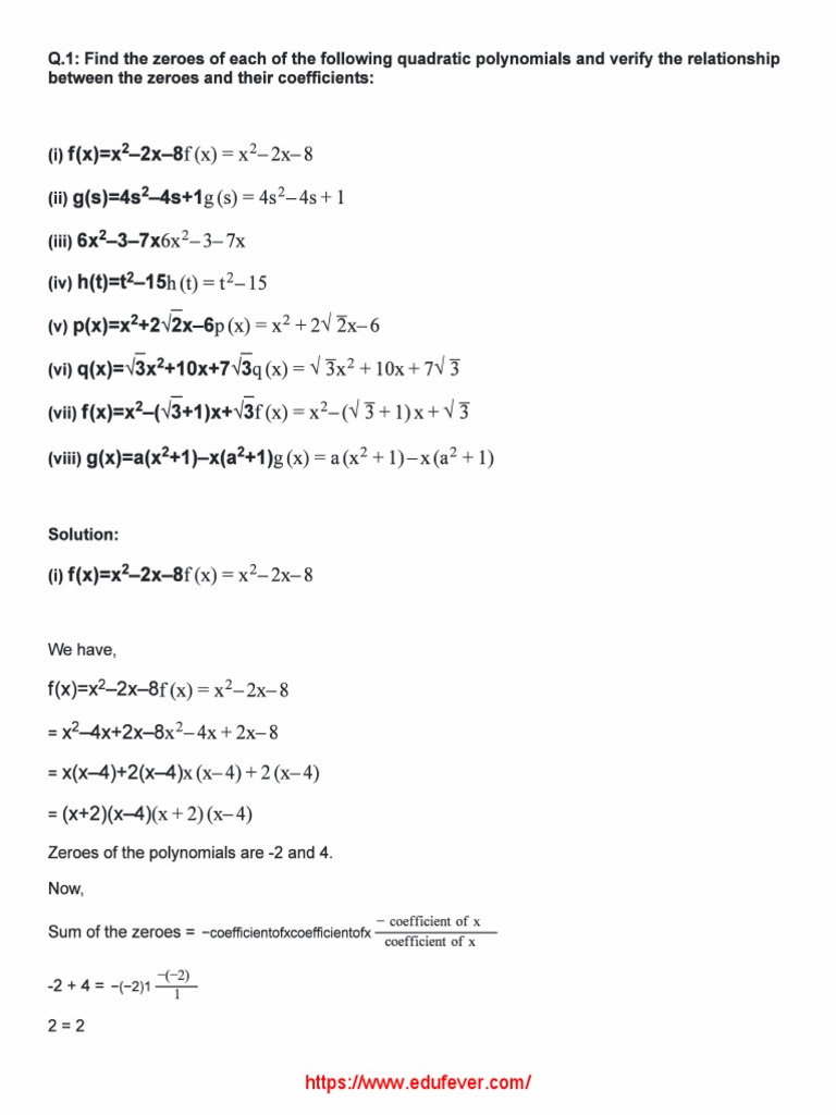 Chapter 2 Polynomials | Download Free PDF | Quadratic Equation | Zero Of A Function