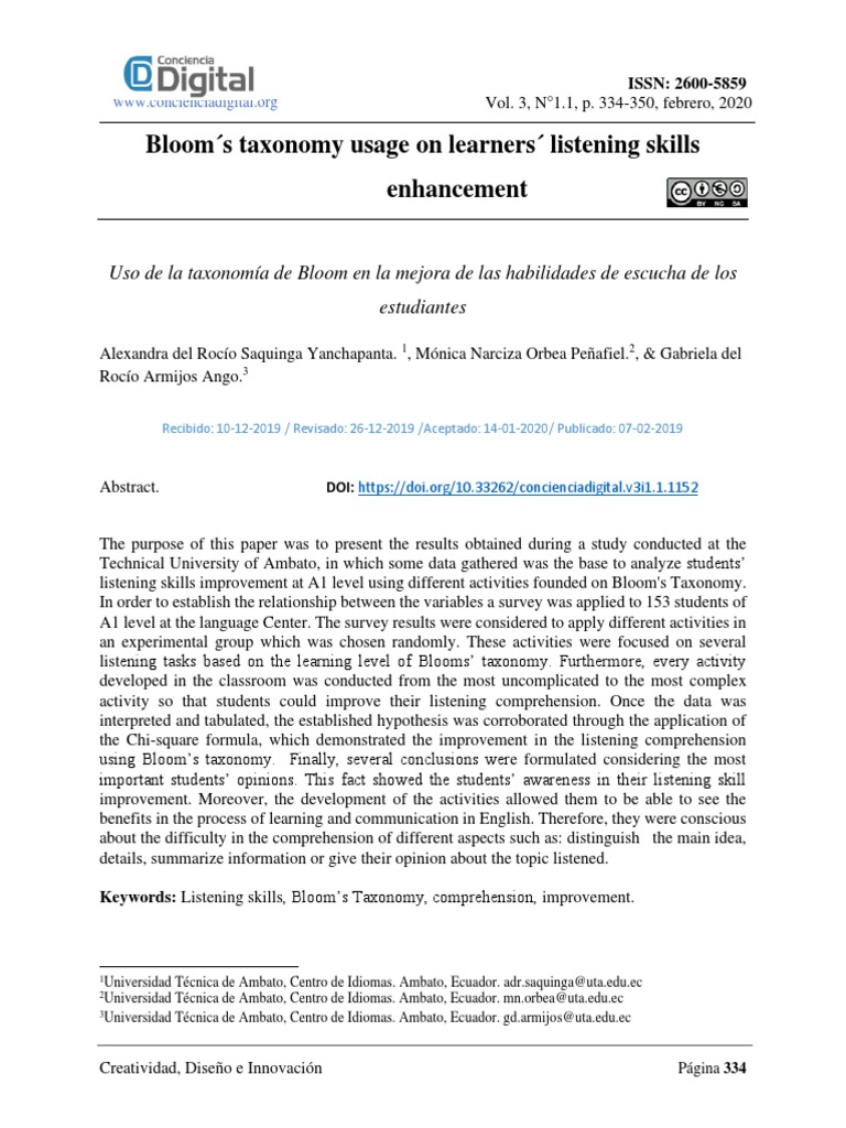 Bloom's Taxonomy for Listening Skills | PDF | Methodology | Cognition