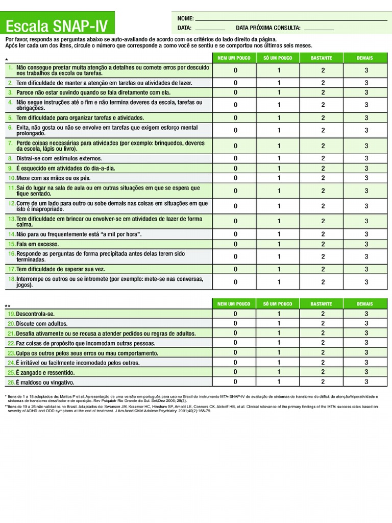 Snap IV (TDAH e TOD) | PDF